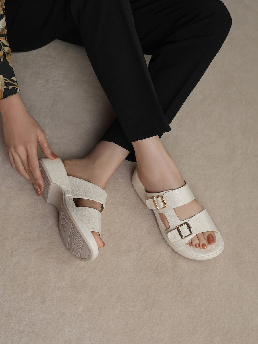 Womens "NILLDA" Trendy Buckle Slippers--L41578 – Unze London