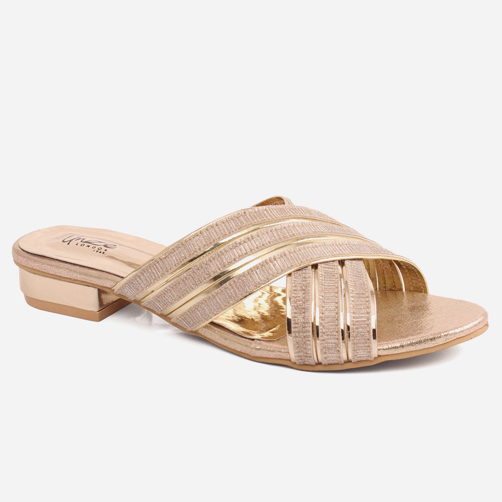 Girls "DOPHY" Cross Strap Heel Slippers – Unze London