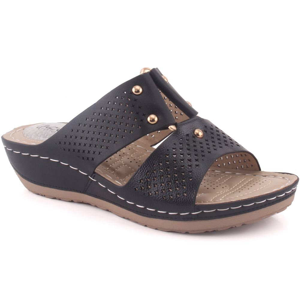 Women "REAGAN" Open Toe Perforated Wedge Slippers – Unze London