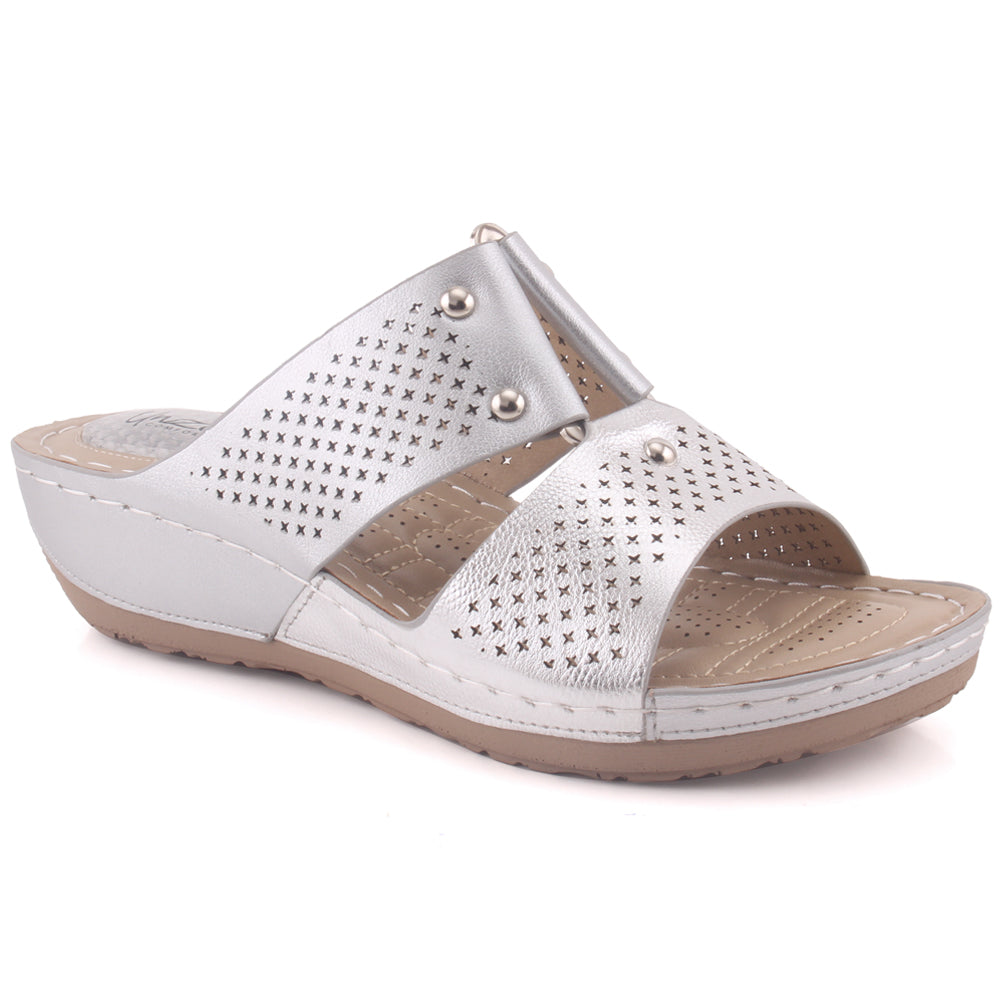 Women "REAGAN" Open Toe Perforated Wedge Slippers – Unze London