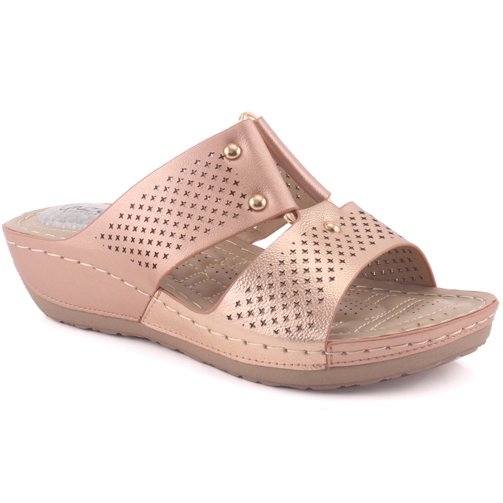Women "REAGAN" Open Toe Perforated Wedge Slippers – Unze London