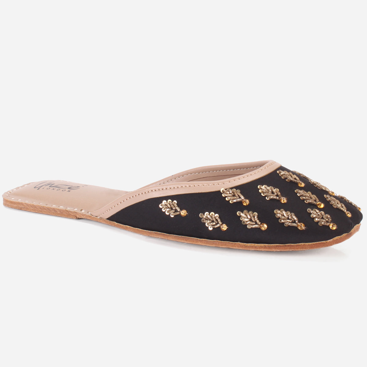 Womens "GLITZ" Handmade Leather Flat Open Back Pumps – Unze London